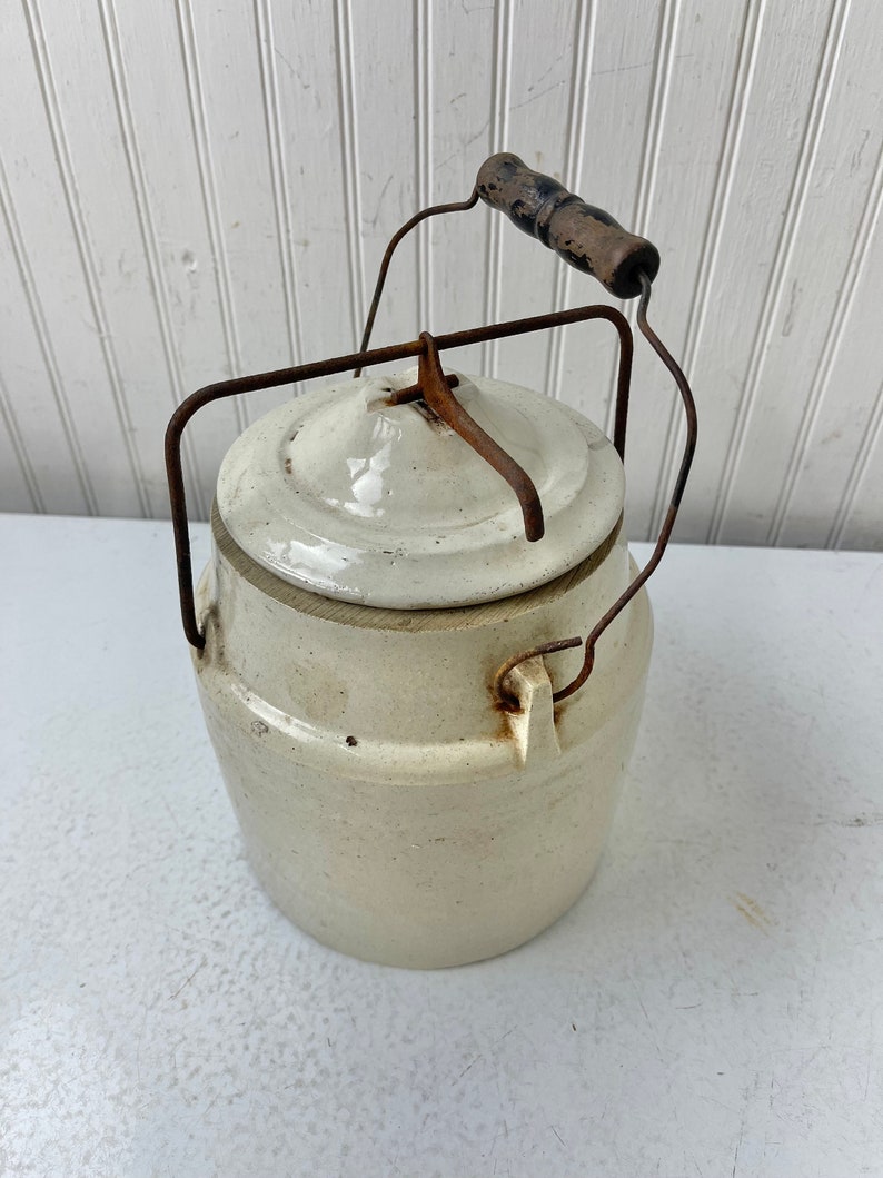 Vintage Crock, Locking Crock, Vintage Pottery, White Salt Glaze Crock ...