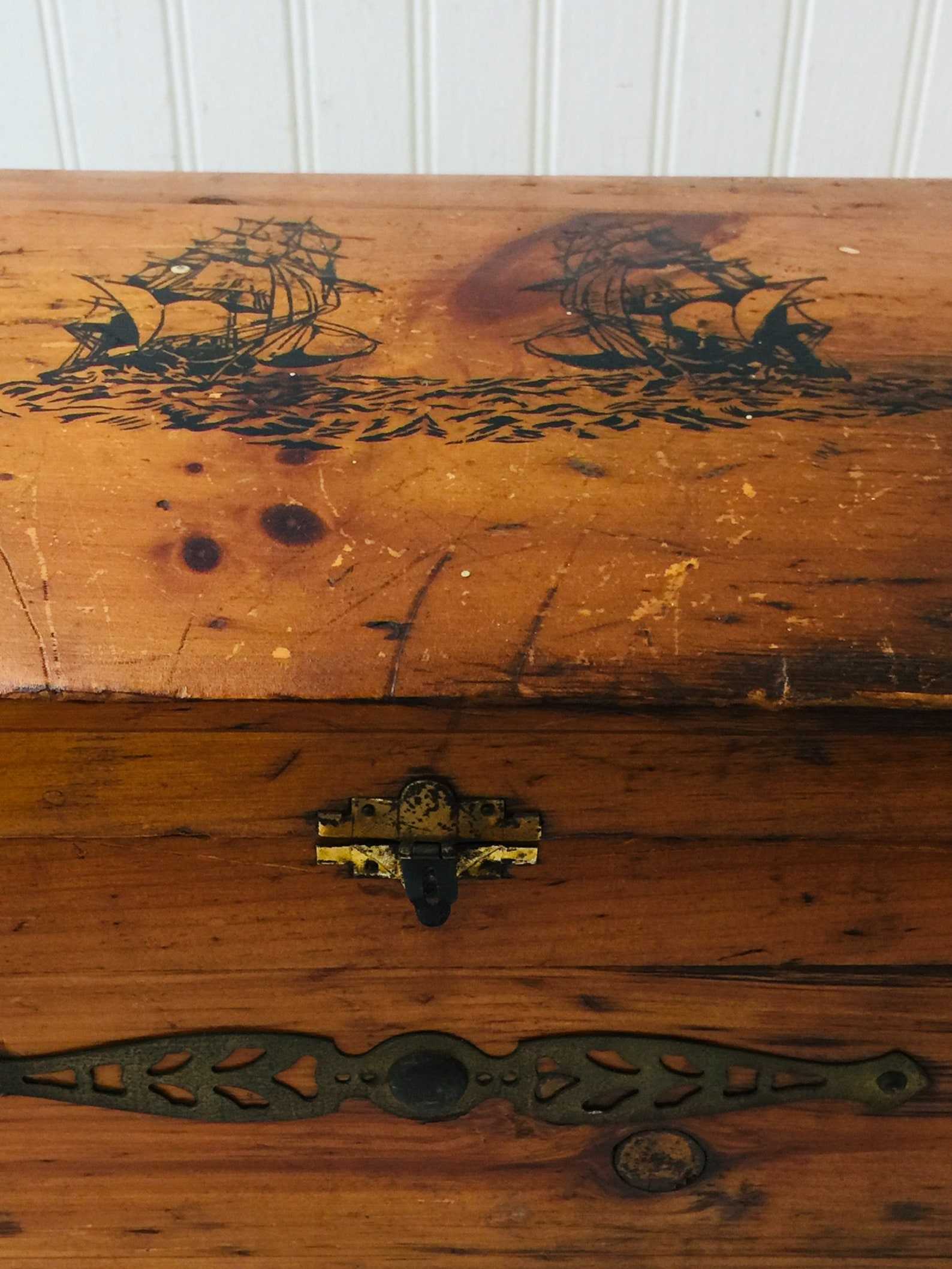 Vintage Wood Box, Ship Box, Cedar Box, Work Box, Hope Chest, Treasure ...