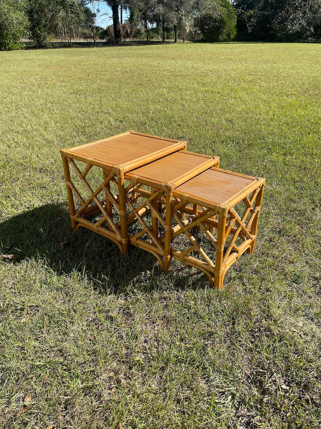 Vintage Nesting Tables, Stack Tables, End Table, Rattan Table, Boho ...