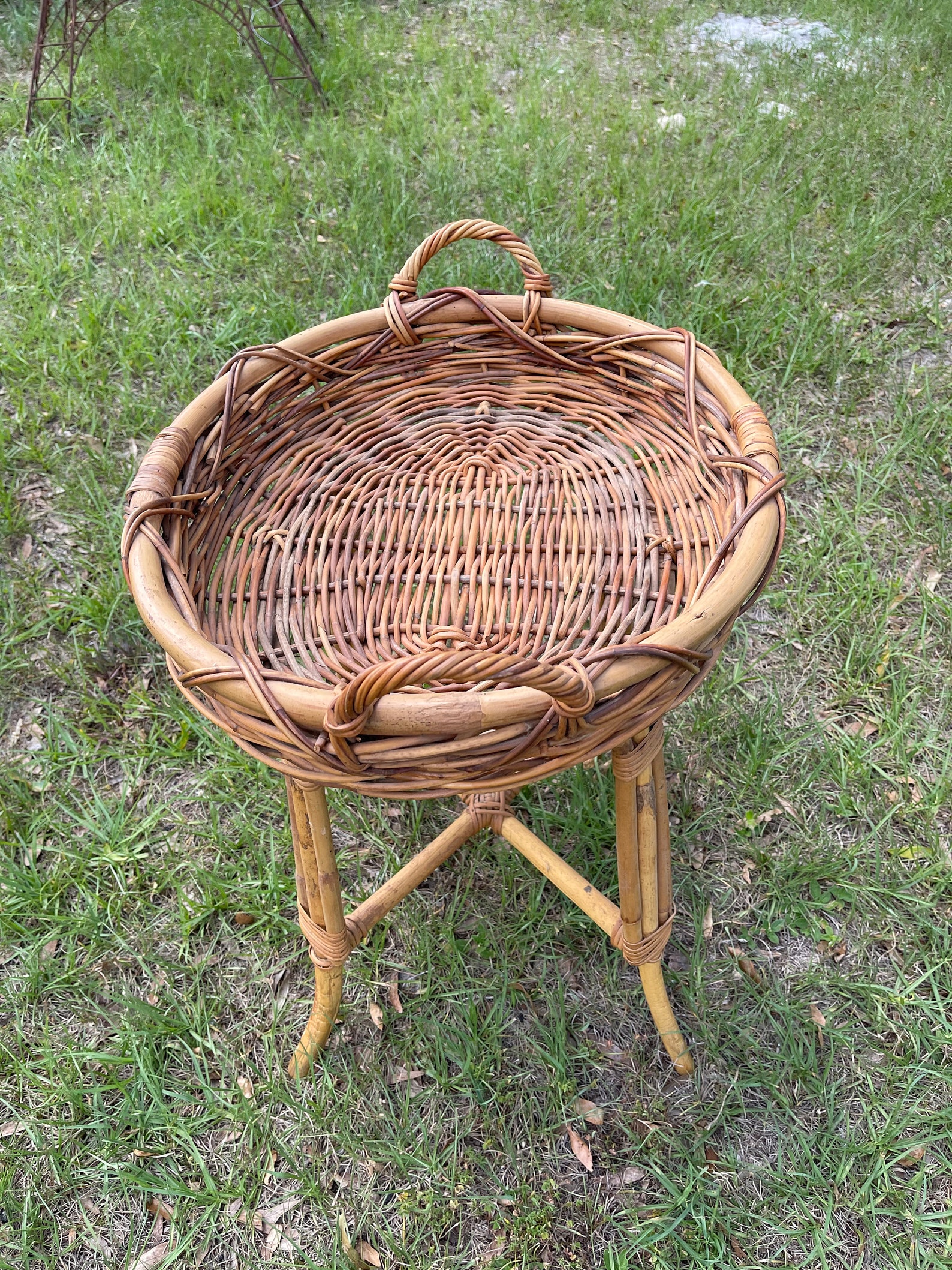 Basket Tray Table, Wicker Serving Tray, Wood and Wicker Table, Bamboo ...