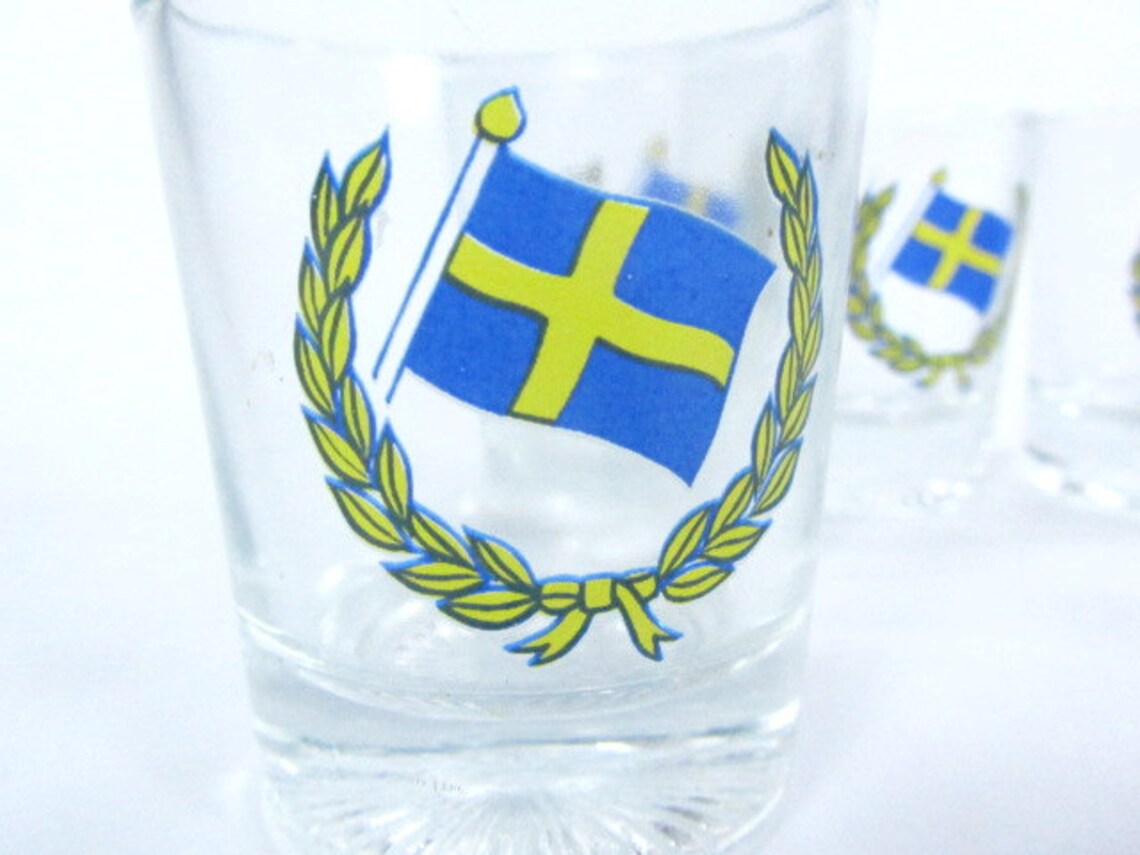 Swedish Flag Shot Glasses, Shot Glass Set, Six Shot Glasses, Bar Ware ...
