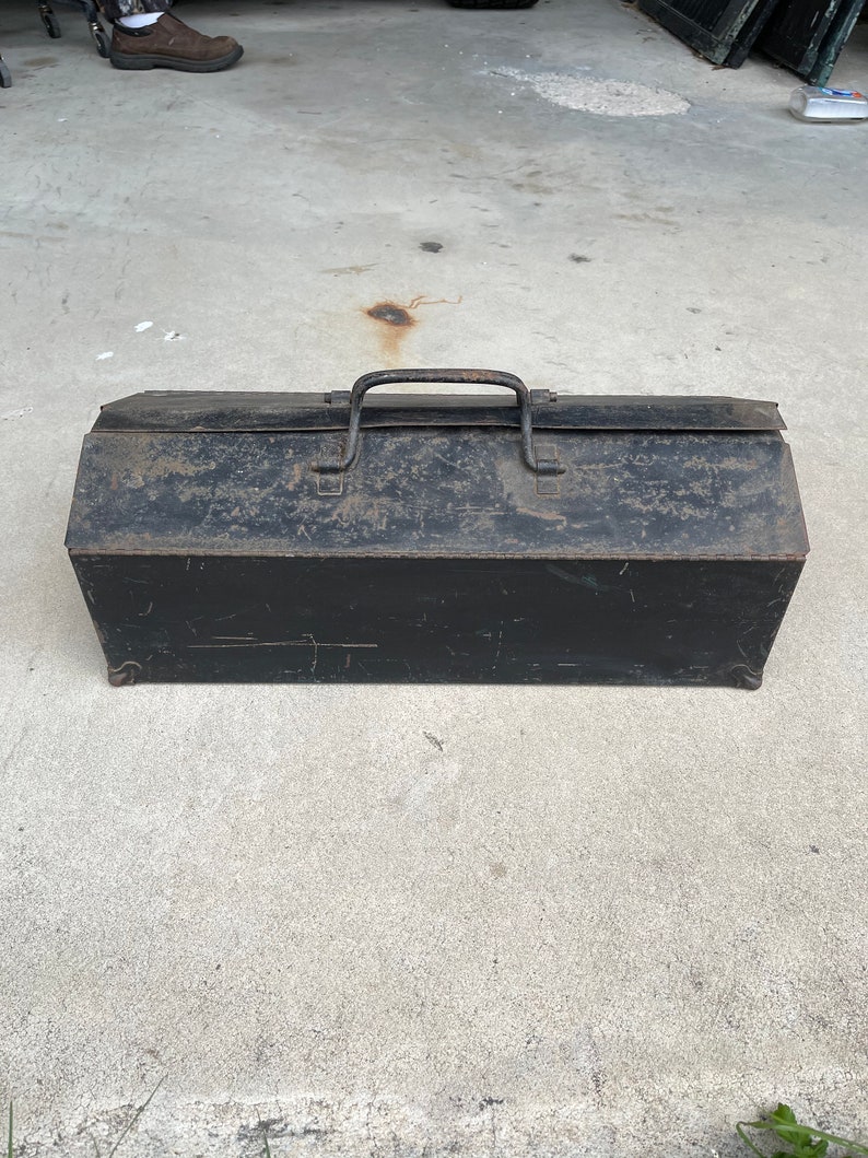 Vintage Metal Box Tool Box Black Metal Box Container Rusty | Etsy