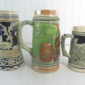 German Beer Stein Collection, Set of Three Steins, German Pottery, Beer ...