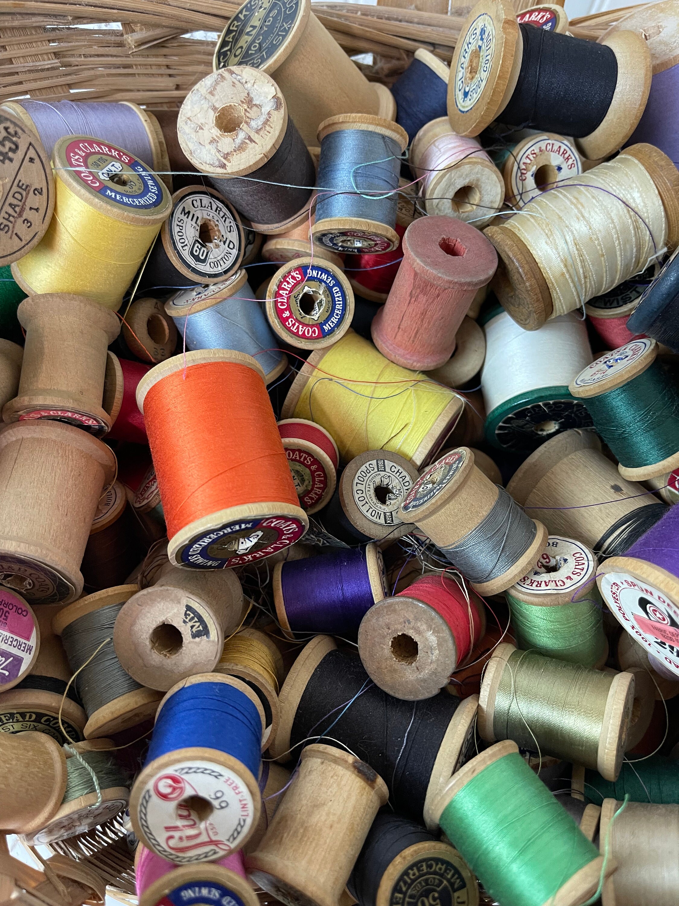 Vintage Sewing Thread Basket Full of Spools of Thread Wood - Etsy