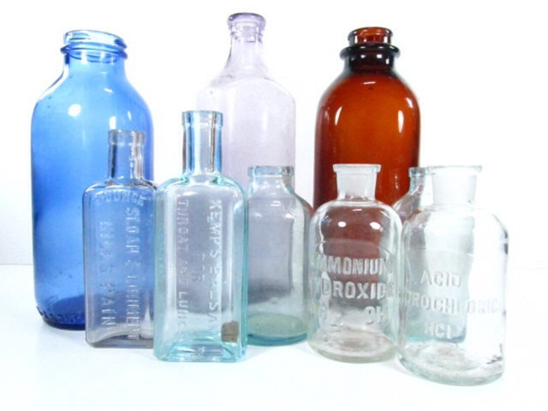 Antique Bottle, Vintage Bottle Collection, Colored Bottles, Collectible ...