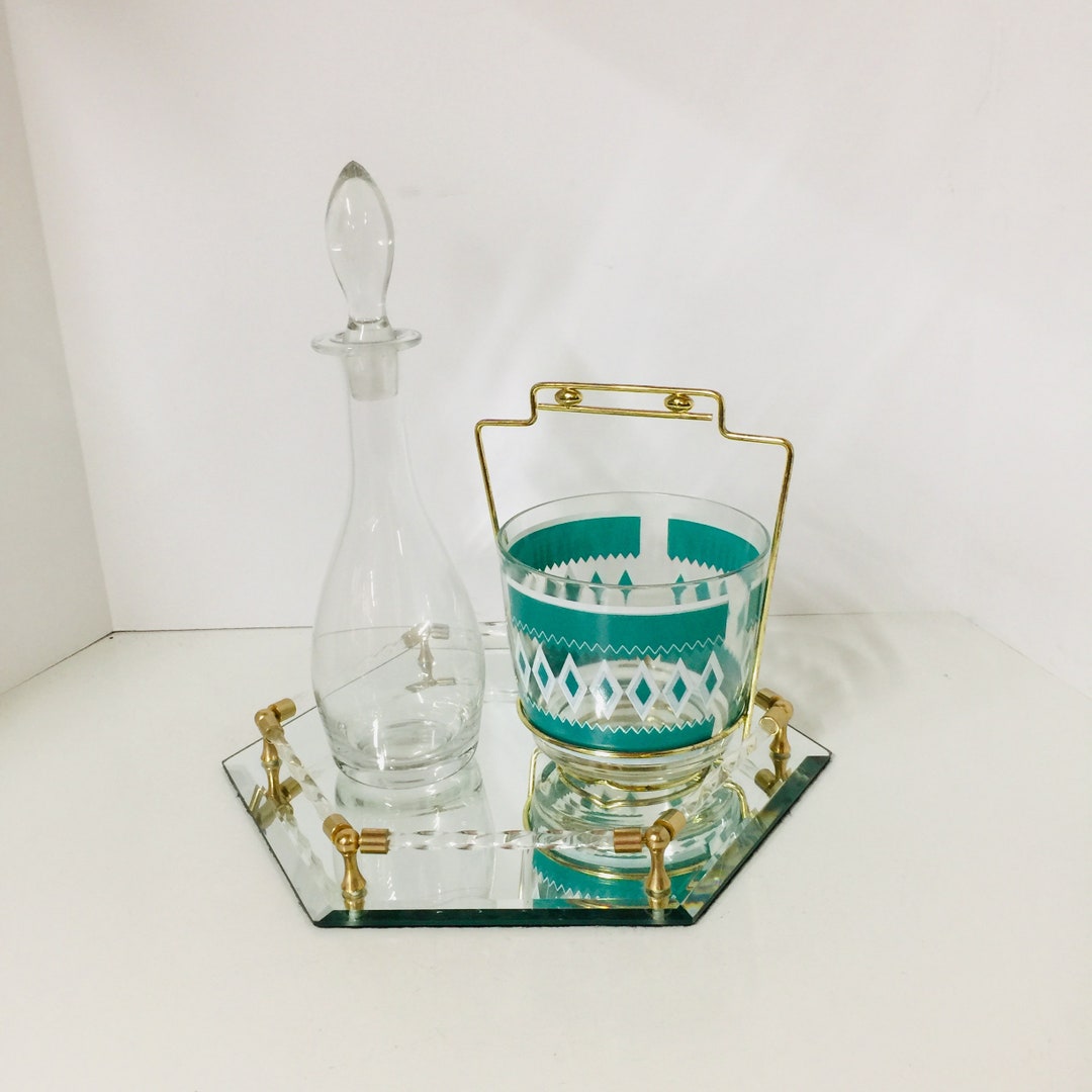 Vintage BAR WARE, MCM Glassware, Glass Ice Bucket, Liquor Decanter ...