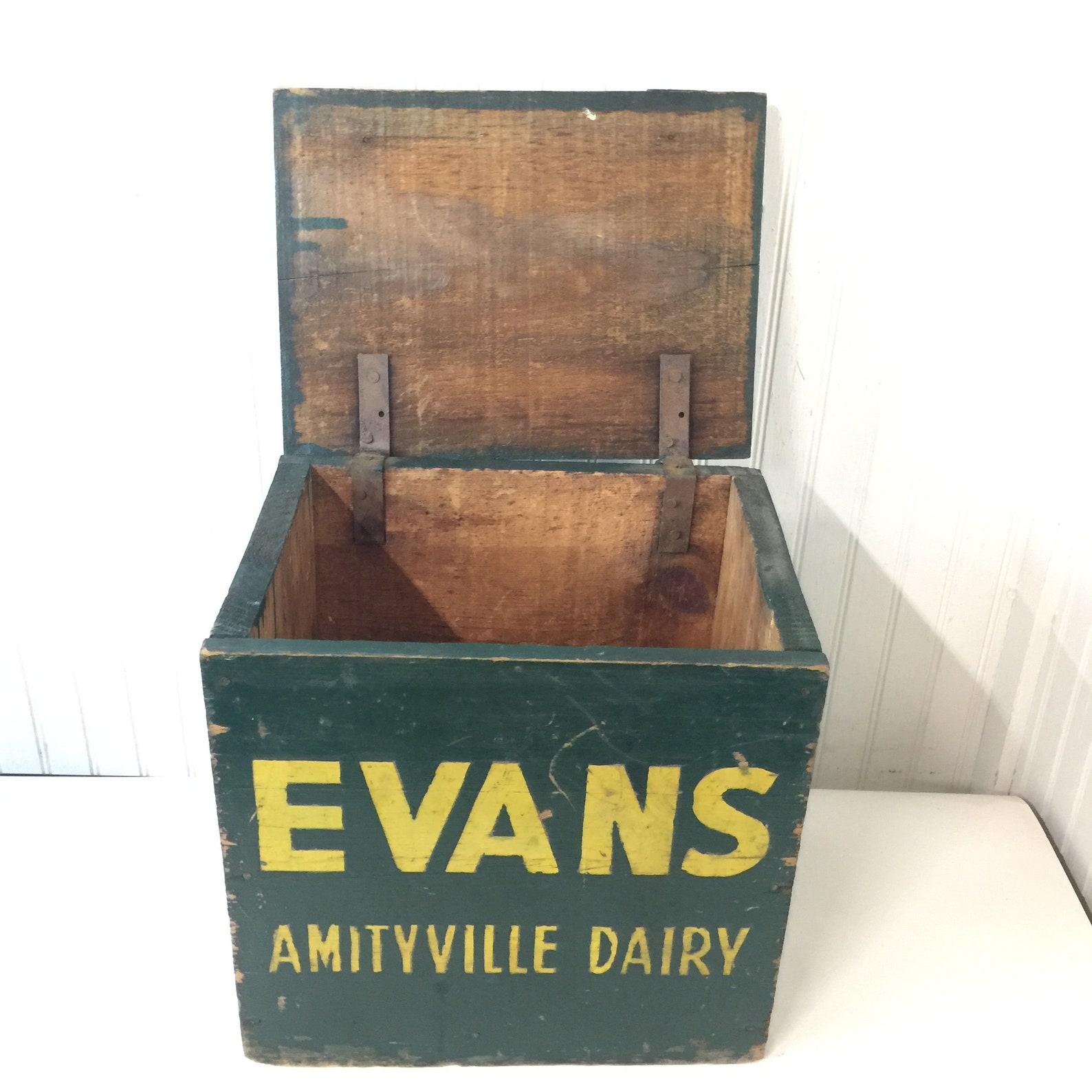Vintage Milk Box, Milk Box, Wood Milk Box, Evans Amityville Dairy ...