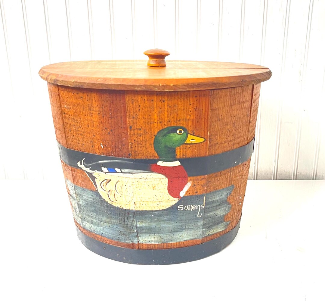 Vintage Wood Bucket, Rustic Decor, Sullens Bucket, Duck Design, Firkin ...