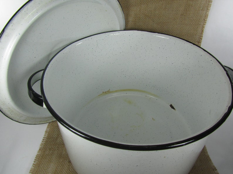 Large Vintage Enamel Pot French Enamelware | Etsy