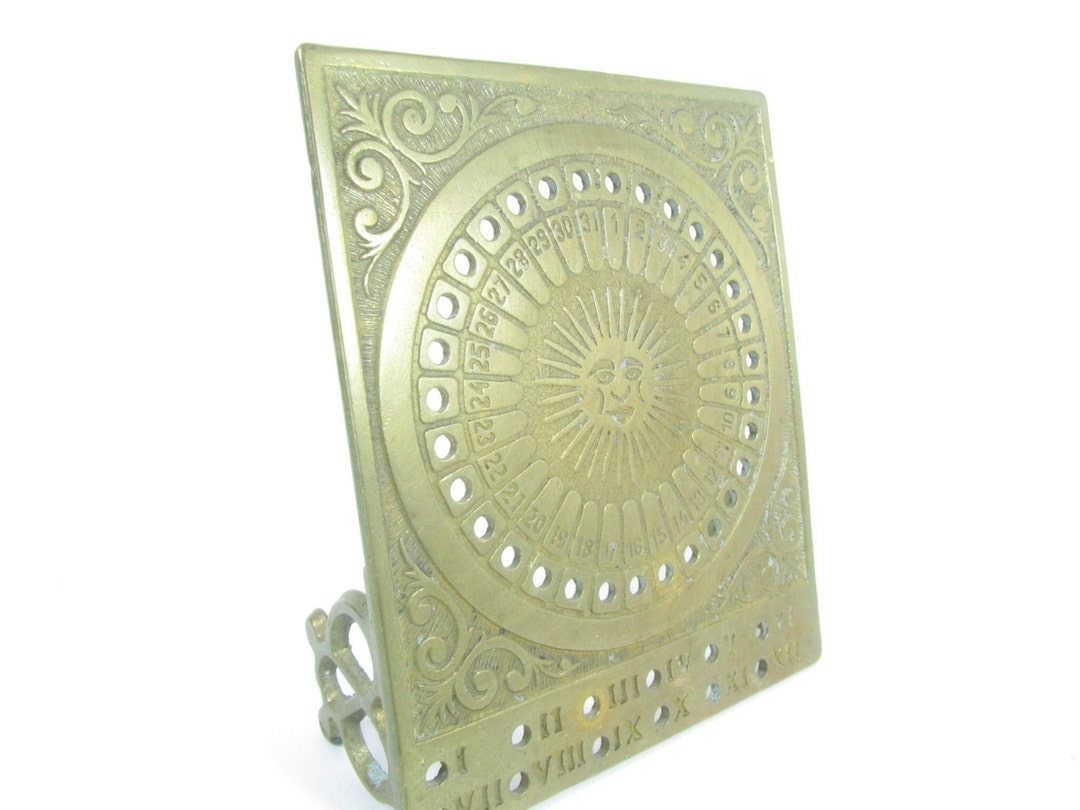 Brass Calendar, Round Calendar, Perpetual Calendar, Brass Sun, Desk ...