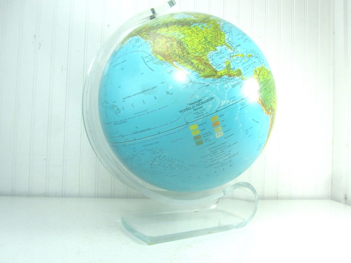 VINTAGE WORLD GLOBE, Globe, World Map, Lucite Stand, Mid Century ...