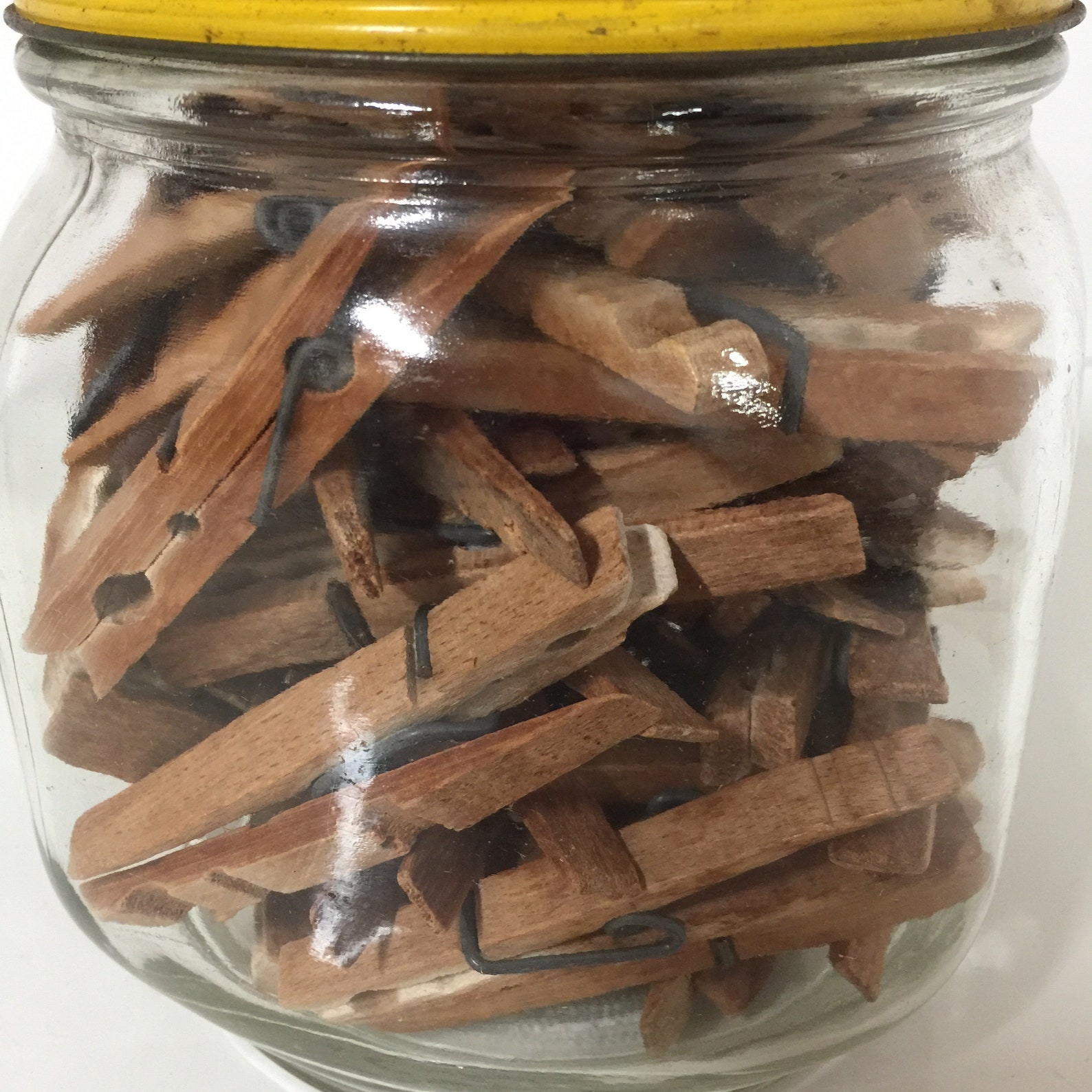 VINTAGE GLASS JAR, Jar of Clothes Pins, Vintage Clothes Pins, Laundry ...