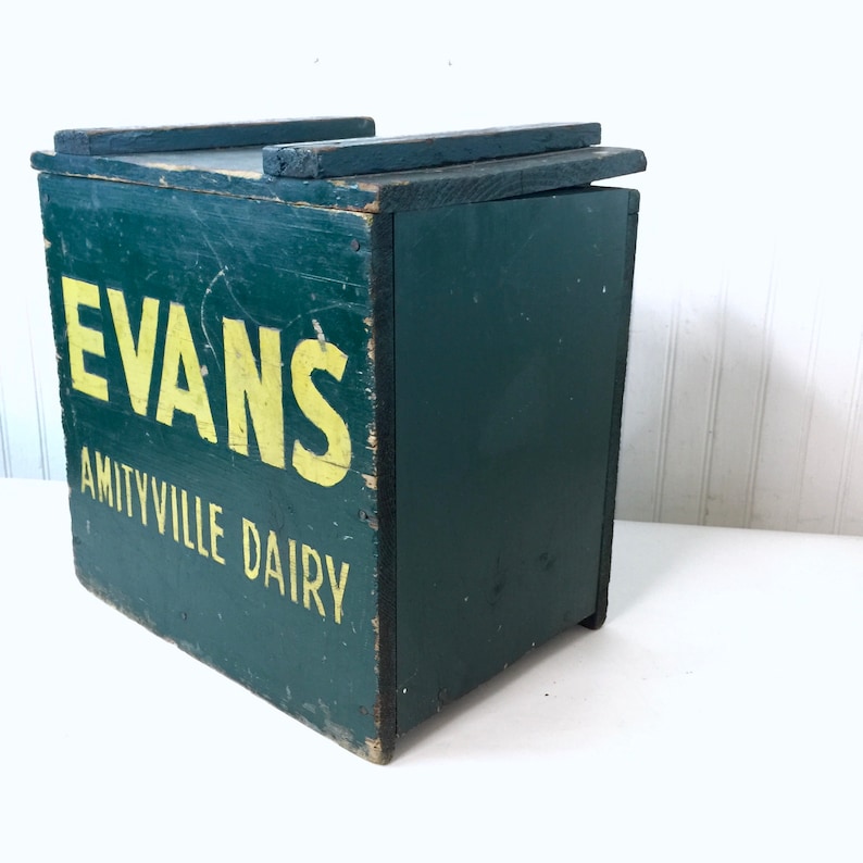 Vintage Milk Box, Milk Box, Wood Milk Box, Evans Amityville Dairy ...