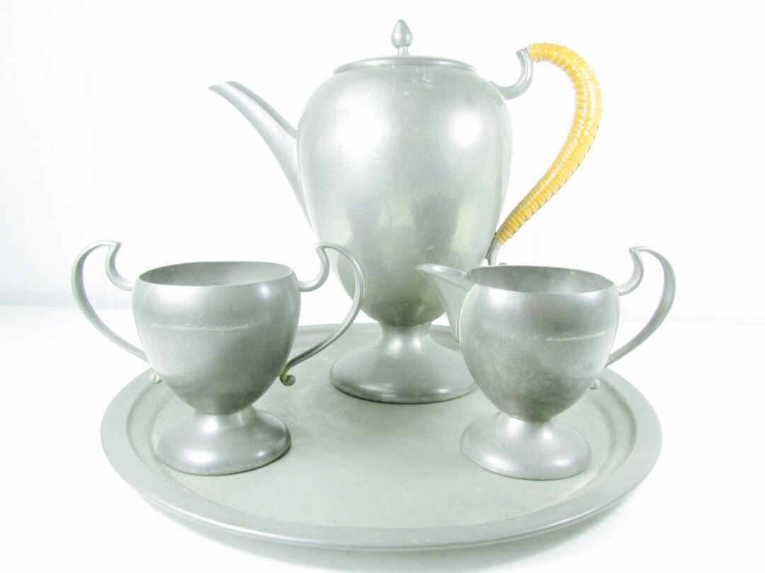 Pewter Tea Set, Pewter Dish Set, Tea Pot, Pewter Sugar Bowl, Creamer ...