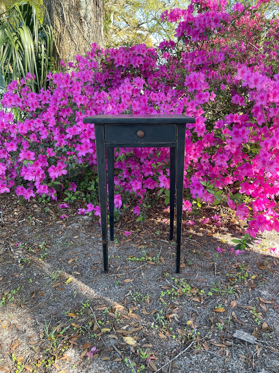 Hitchcock Side Table, Tole Table, Antique Table, Black Accent Table ...