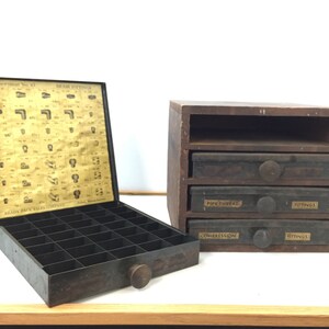 Vintage Metal Drawer, Tool Box, Wood Cabinet, Wood Drawer Box, 4 Drawer ...