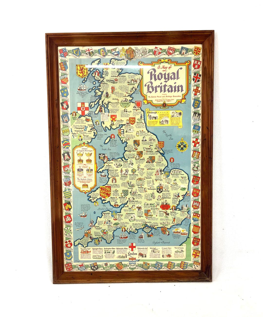 Vintage Map, Map of England, Royal Kings Map, Travel Map, Pictoral Map ...