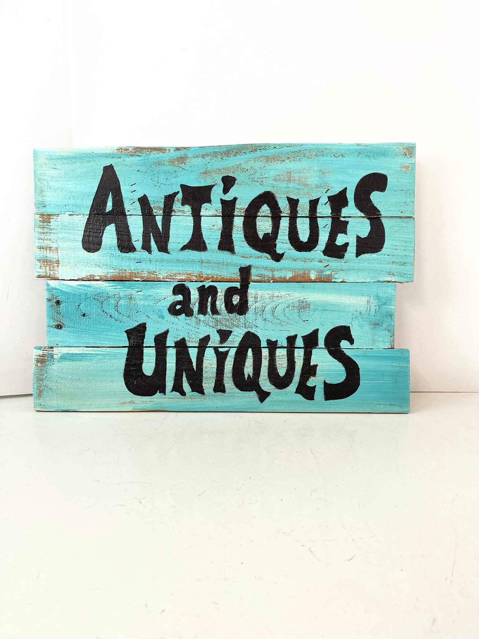 Vintage sign Antiques and Uniques wood sign rustic decor | Etsy