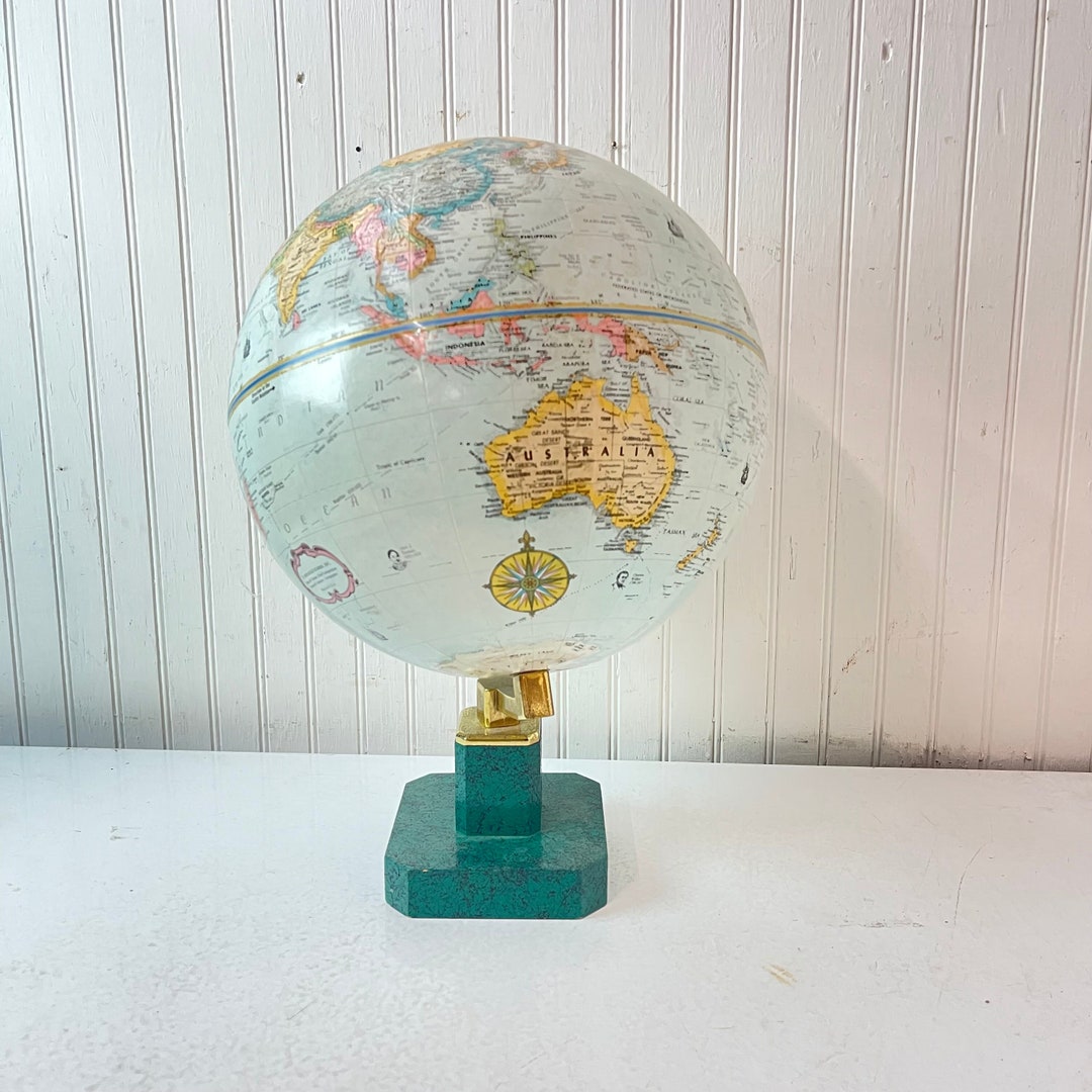 VINTAGE WORLD GLOBE, Globe, World Map, Green Faux Marble Stand, Mid ...