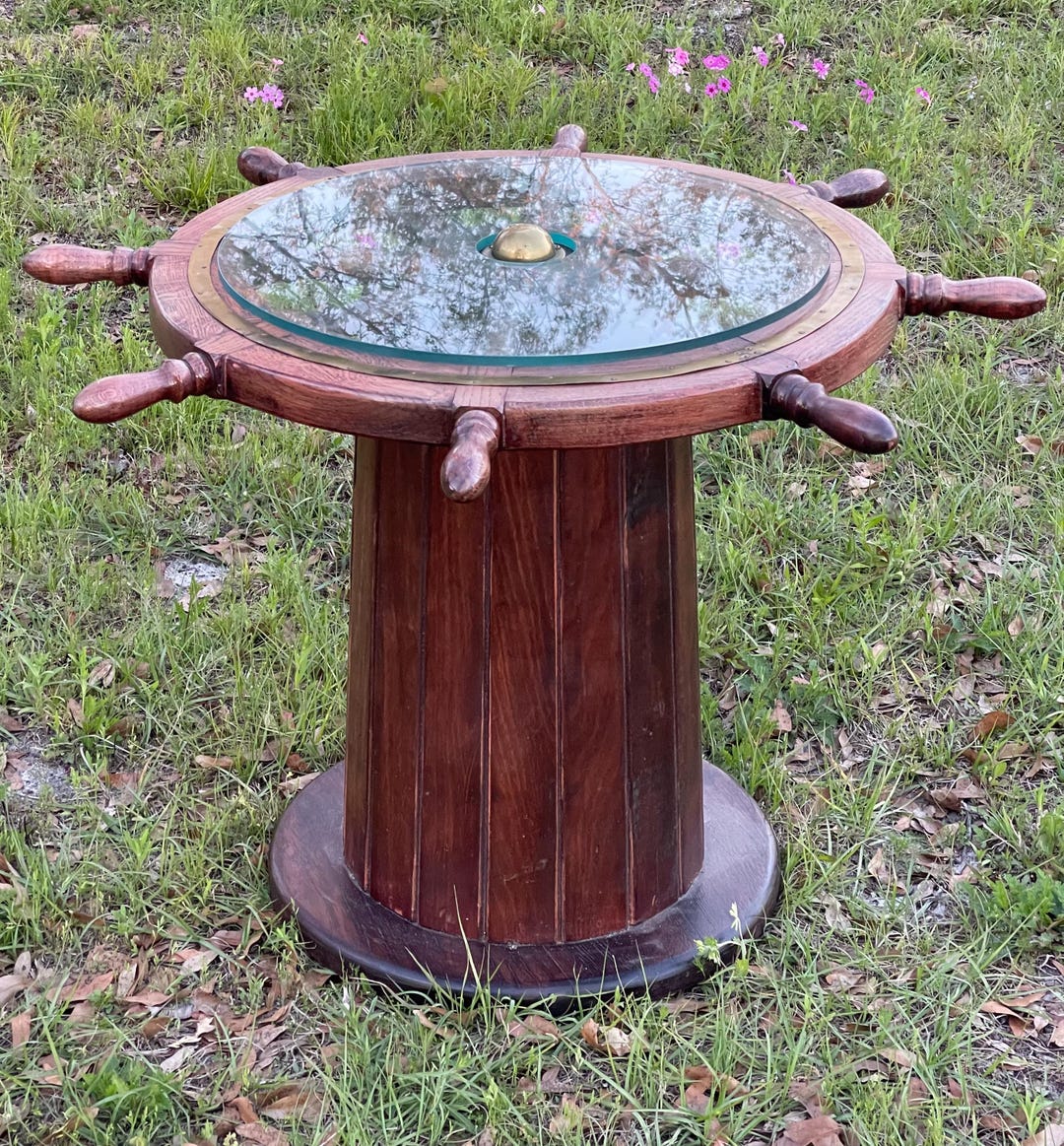 Vintage Ships Wheel Table, Nautical Side Table, Ship Steering Wheel ...