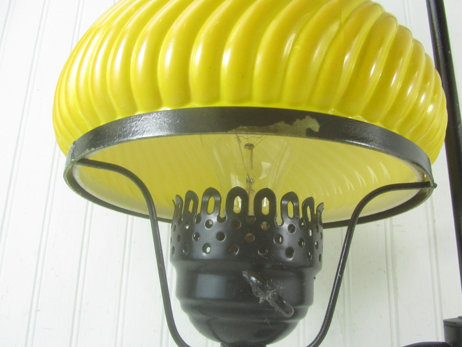 Vintage Metal Lamp Glass Shade Lamp Table Lamp Yellow | Etsy