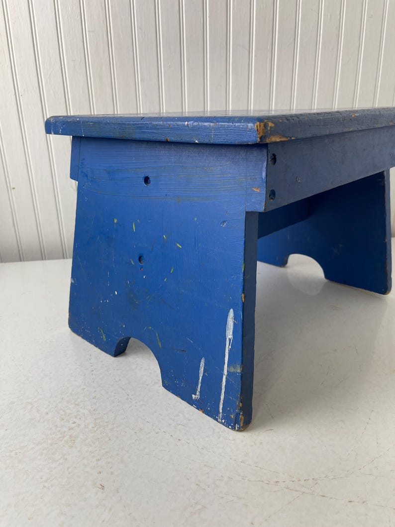 Vintage Wood Stool, Foot Stool, Step Stool, Blue Footstool, Mud Room ...