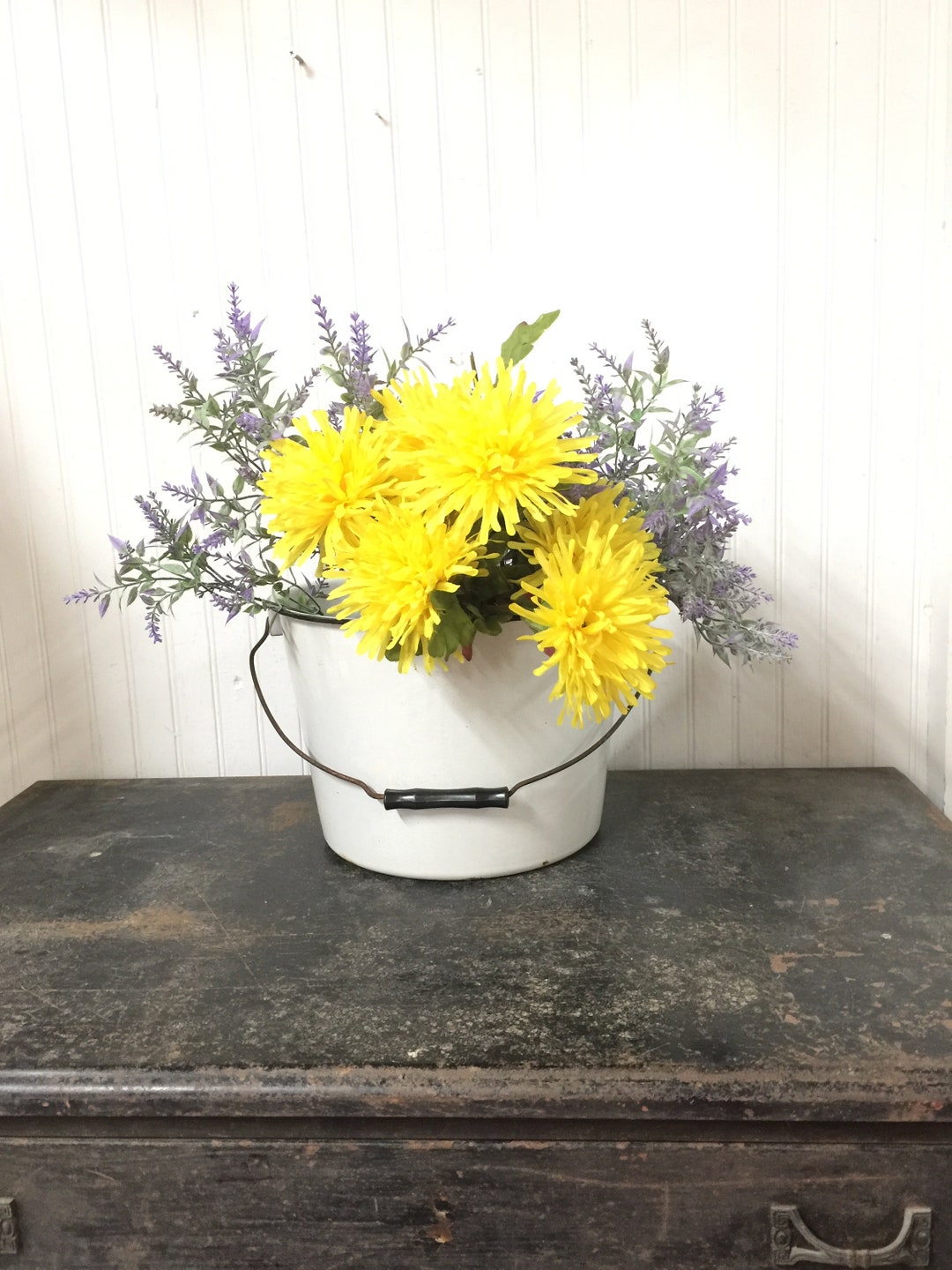 VINTAGE BUCKET, Enamel Bucket, Rustic Bucket, Pail, Farmhouse Bucket ...