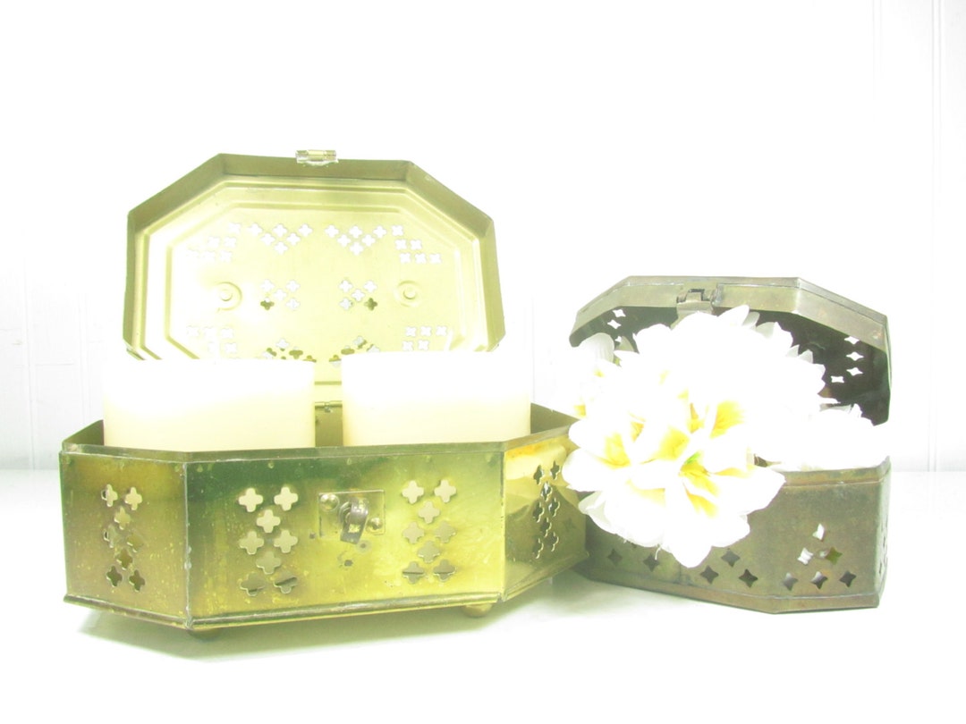 Vintage Brass Cricket Box, Trinket Box, Brass Box,asian, Pair, Punched ...