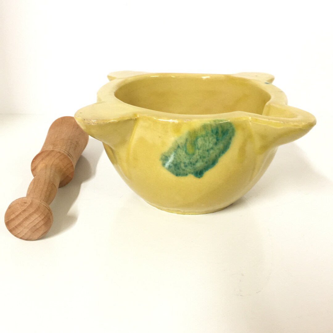 French Mortar and Pestle, Medicine, Pharmacy, Druggists, Pottery, Yellow Mortar and Pestle ...