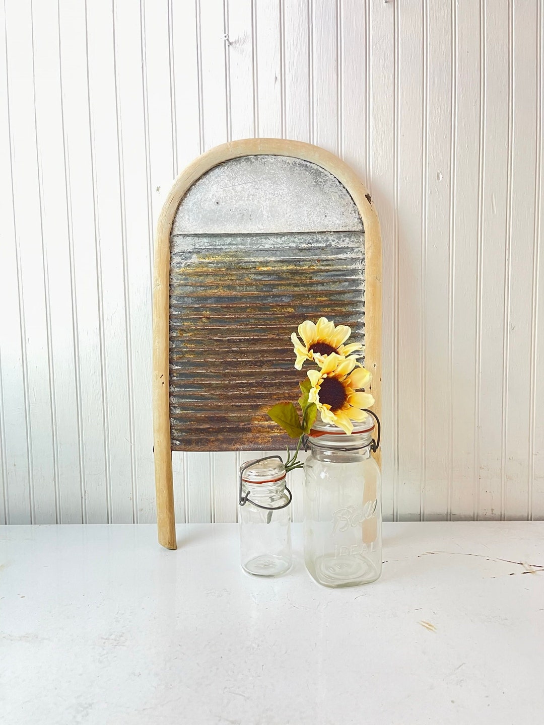 Vintage Washboard, Unique Round Top Washboard, Farmhouse Decor, Rustic ...
