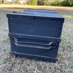 Vintage Carpenters Box, Black Toolbox, Metal Straps, Industrial Box ...