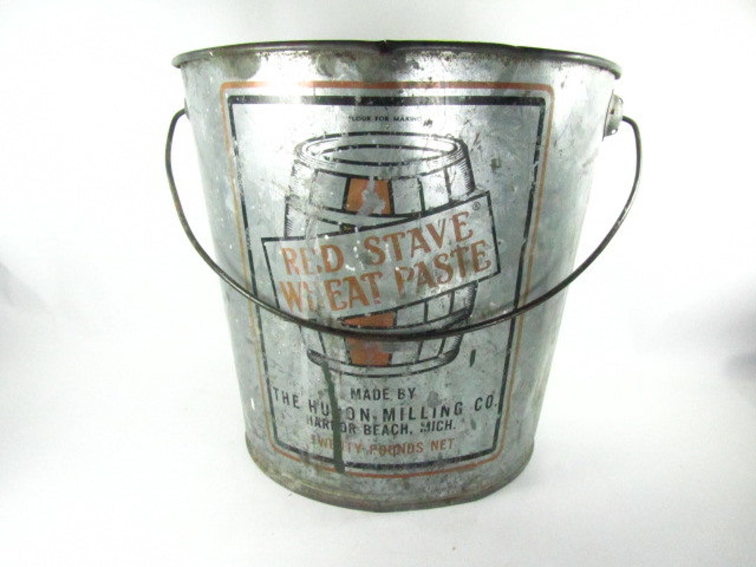 VINTAGE PAINT BUCKET, Galvanized Bucket, Rustic Bucket, Wallpaper Paste ...