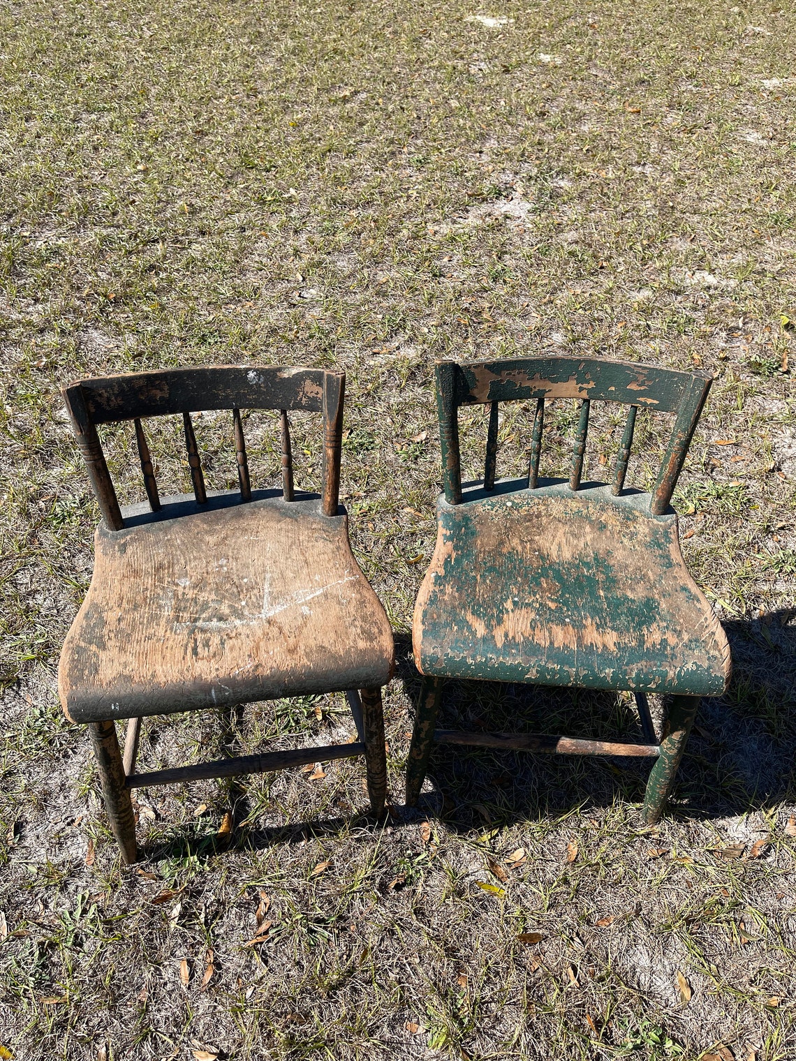 Antique Short Back Chairs Primitive Chairs Pair of Wood | Etsy