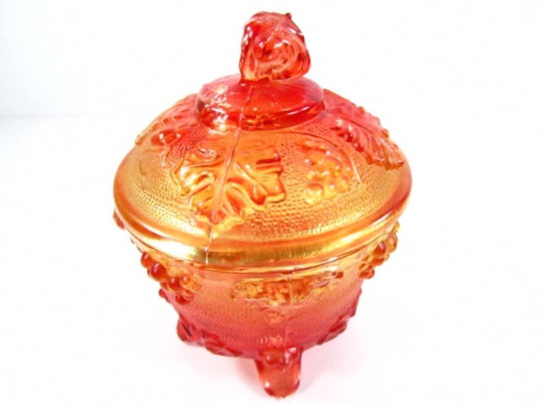 Goofus Glass Glass, Candy Dish, Crystal, Cut Glass, Orange, Red, Glass ...