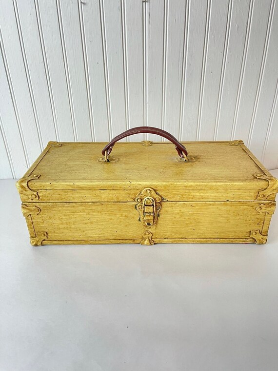 Vintage Metal Box Tool Box Yellow Metal Box Container | Etsy