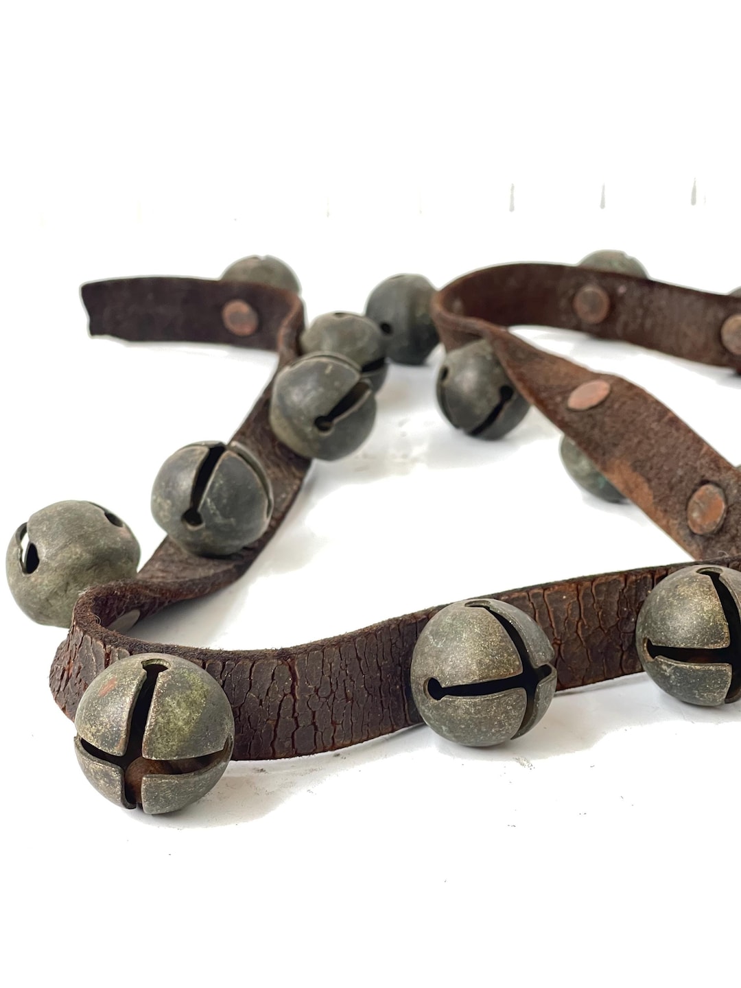 Vintage Sleigh Bells, Leather Strap With 19 Bells, French Sleigh Bell ...