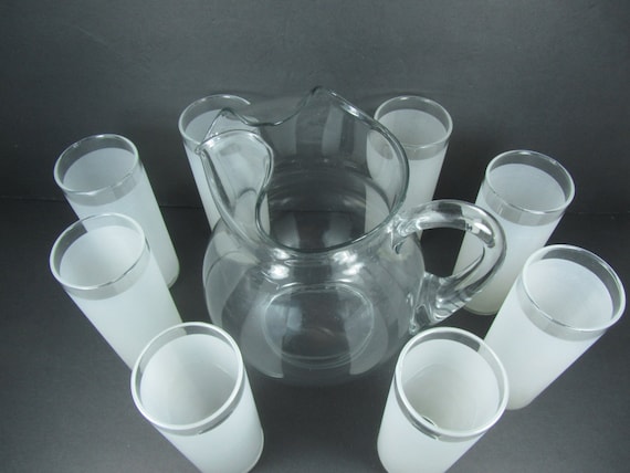 Pitcher and Glasses Clear Glass Pitcher Frosted Glasses - Etsy
