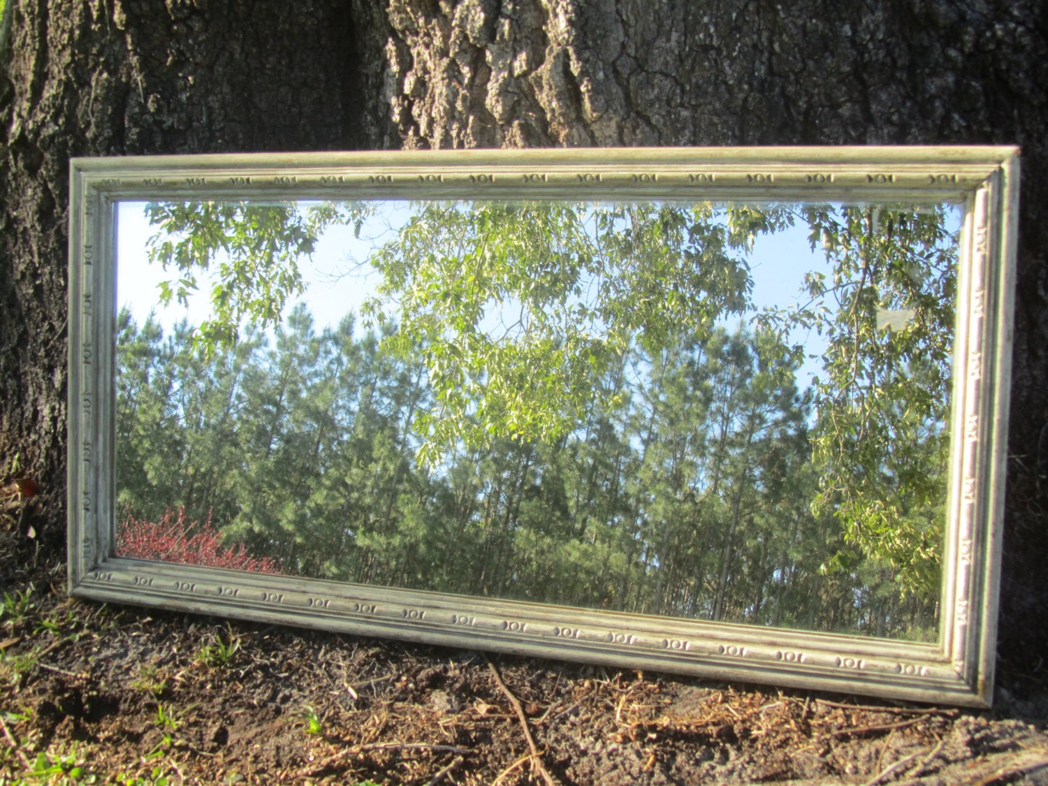 Shabby Chic Mirror Gray and Cream Colored Mirror Vintage | Etsy