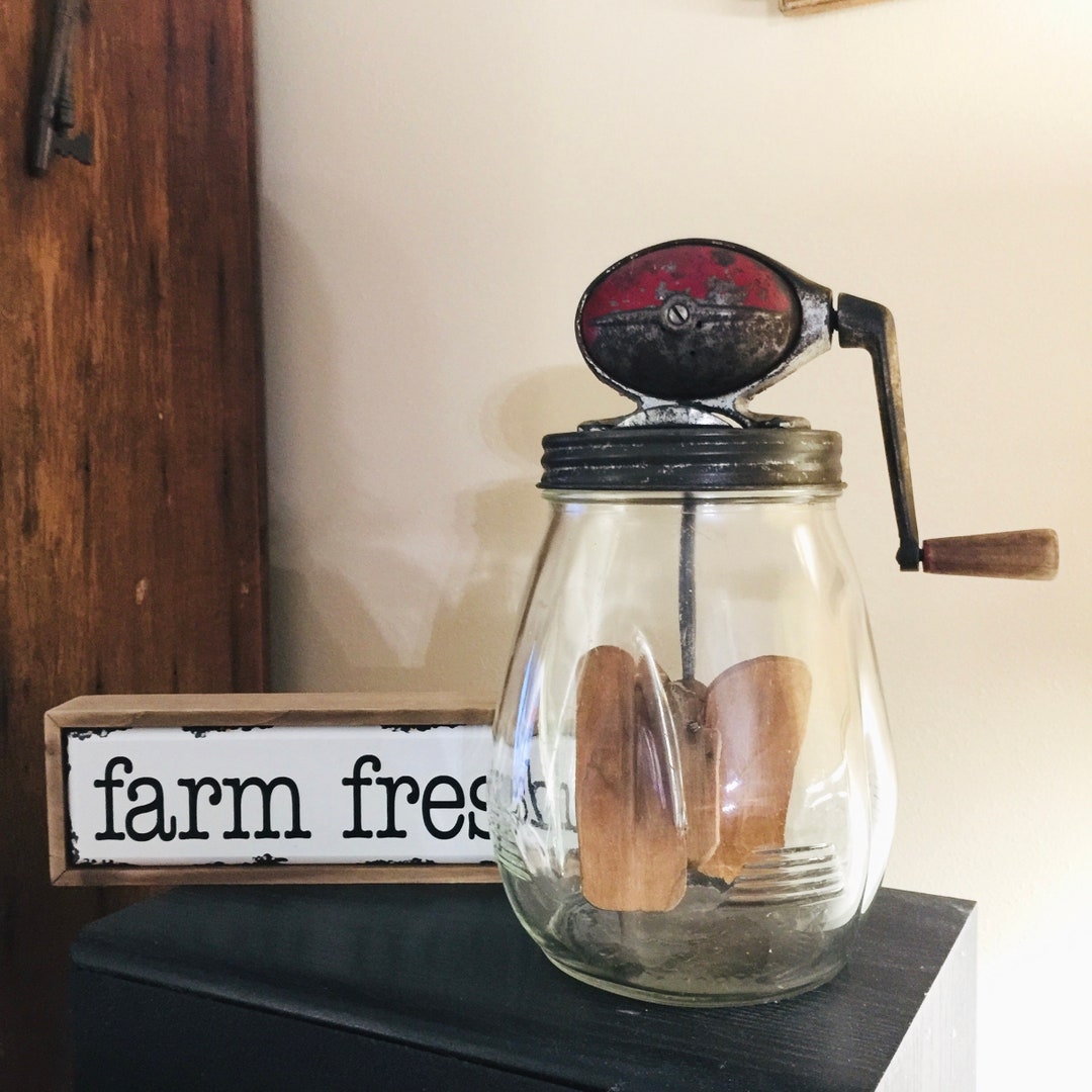Antique Butter Churn, Antique Dairy Churn, Glass Jar, Industrial Decor ...