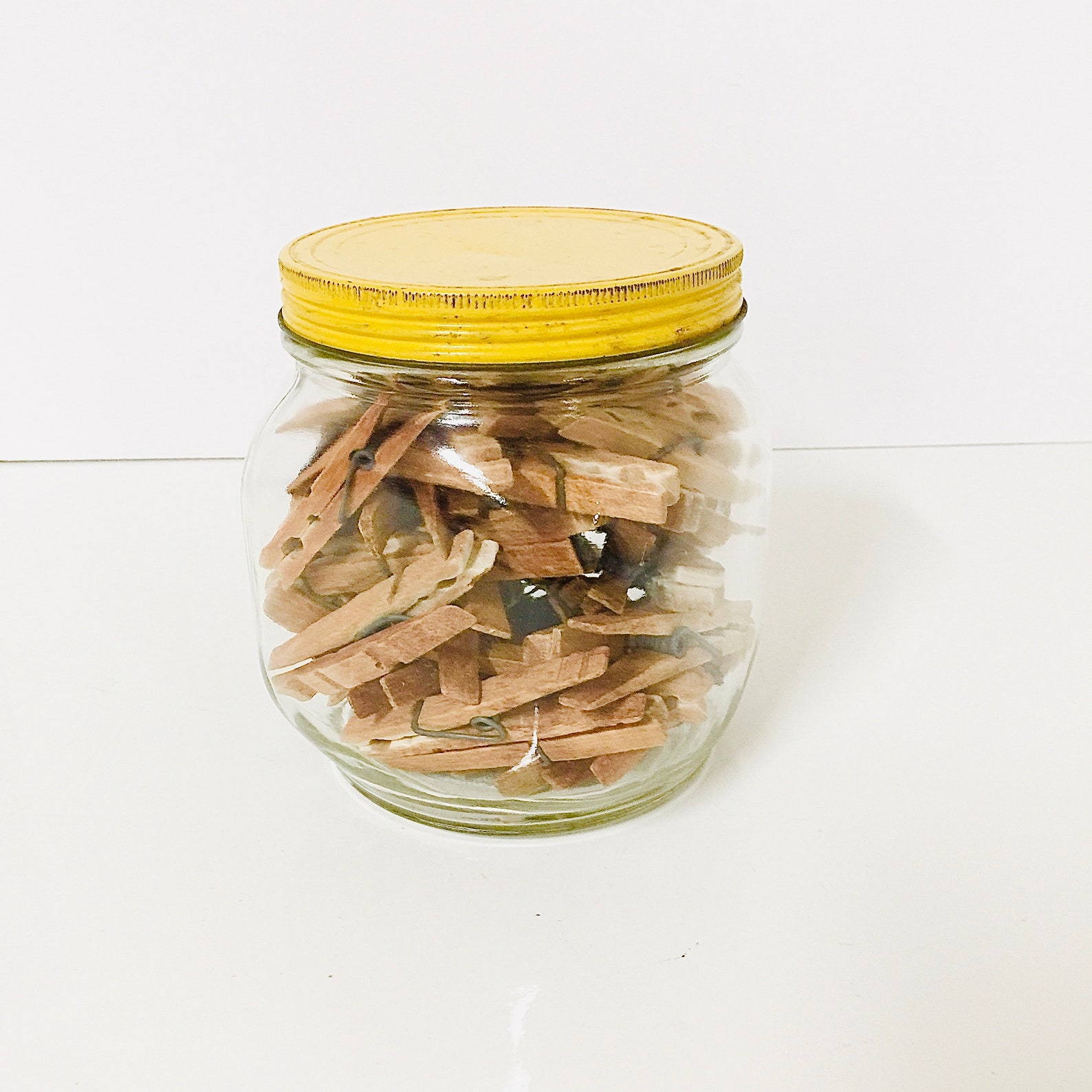 VINTAGE GLASS JAR, Jar of Clothes Pins, Vintage Clothes Pins, Laundry ...