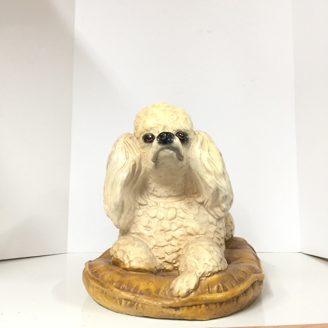 DOG FIGURINE Ceramic Poodle Poodle on Pillow Large Poodle - Etsy