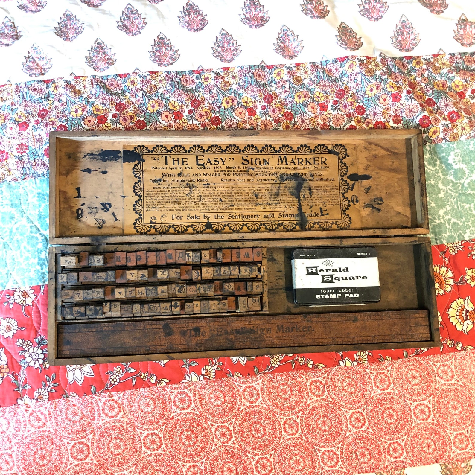 Antique Wood Letter Stamps, Wood Box, Sign Marker, Ruler, Office Decor ...