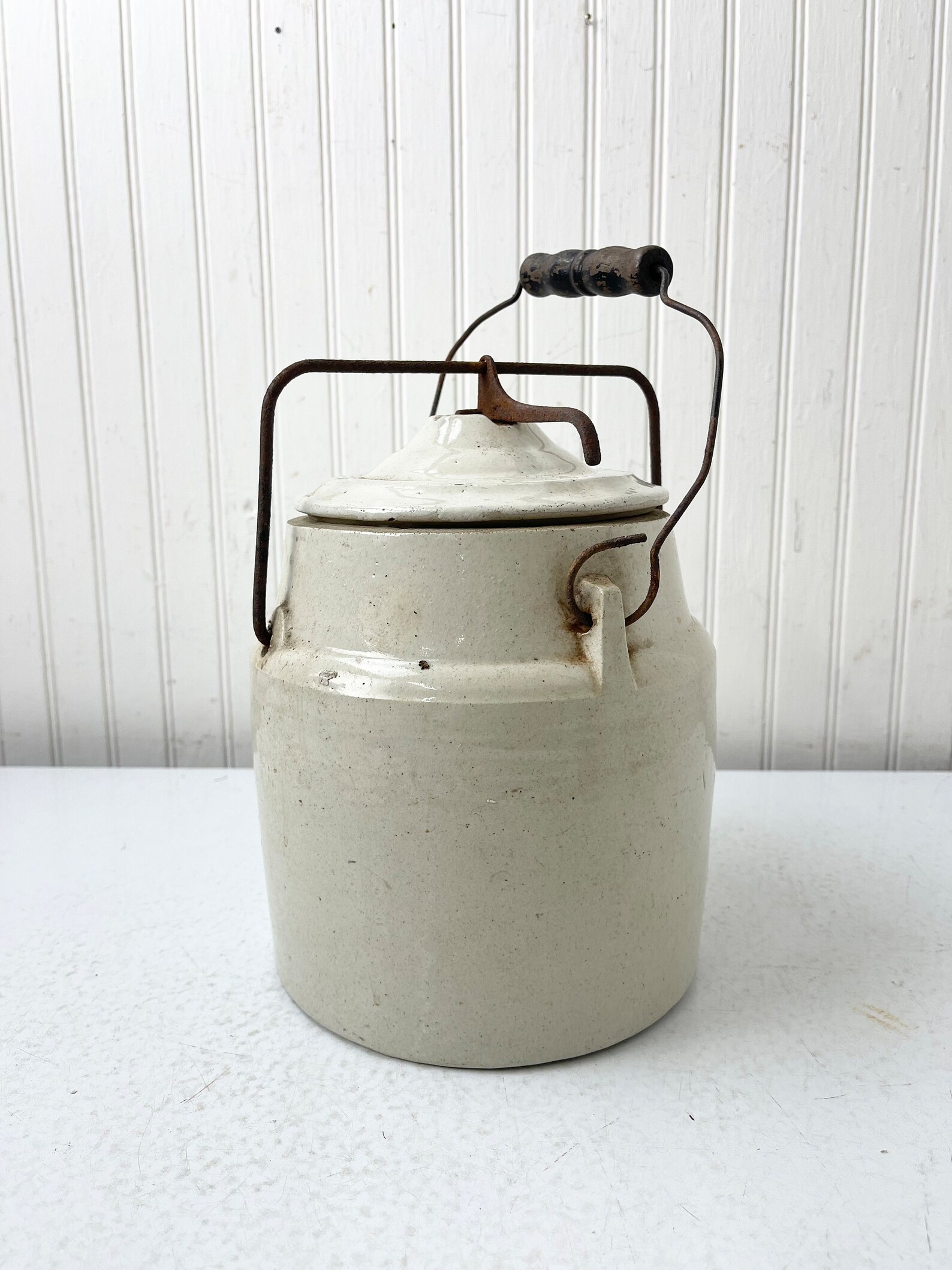 Vintage Crock, Locking Crock, Vintage Pottery, White Salt Glaze Crock ...