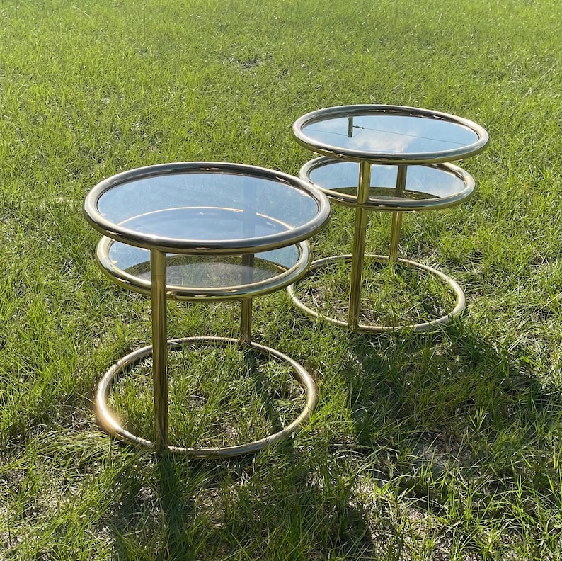 Vintage Retro Round Tables Smoked Glass Top Table Swivel - Etsy