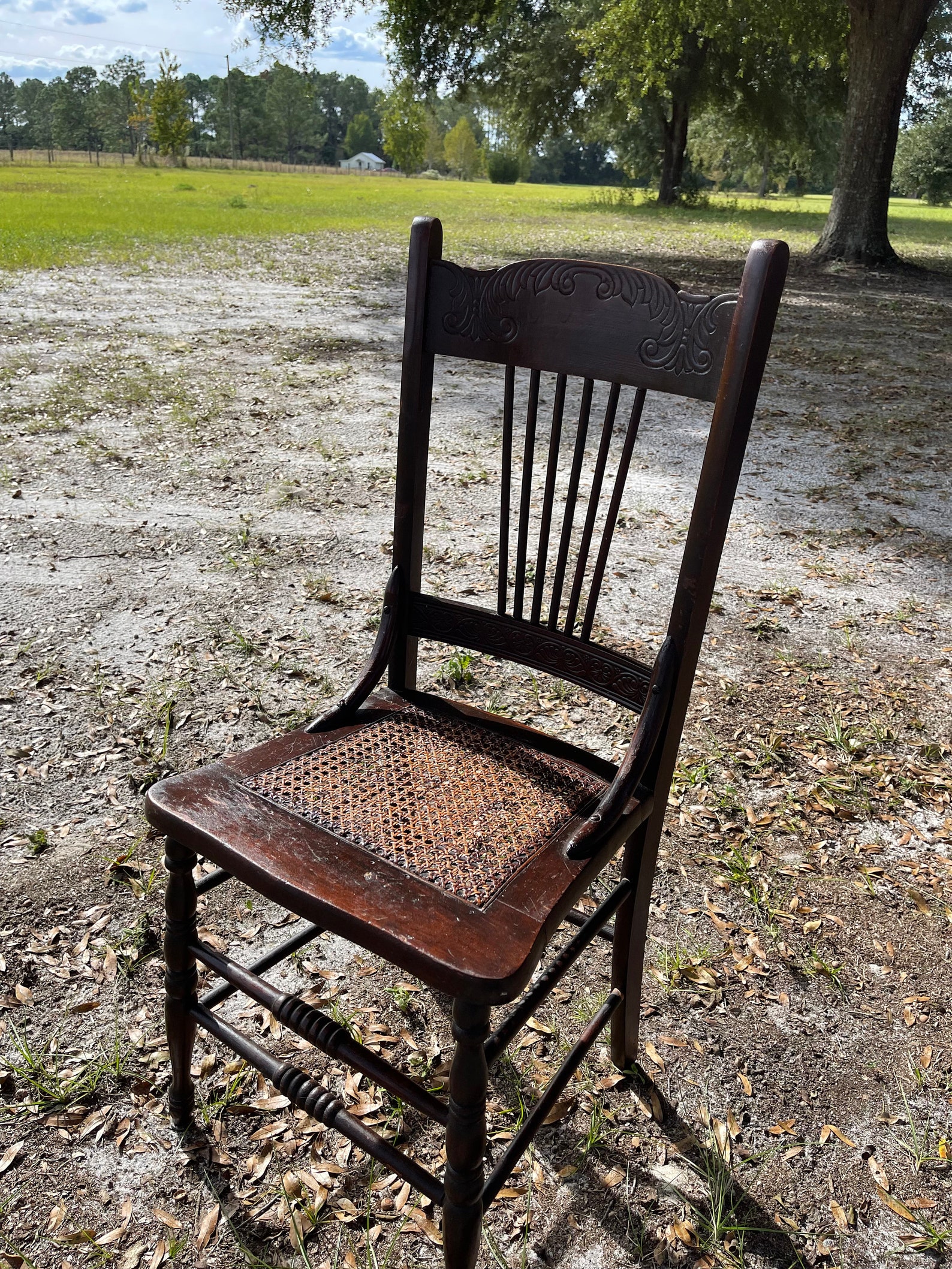 Press Back Chair, Antique Wood Chair, Antique Furniture, Dark Wood Cane ...