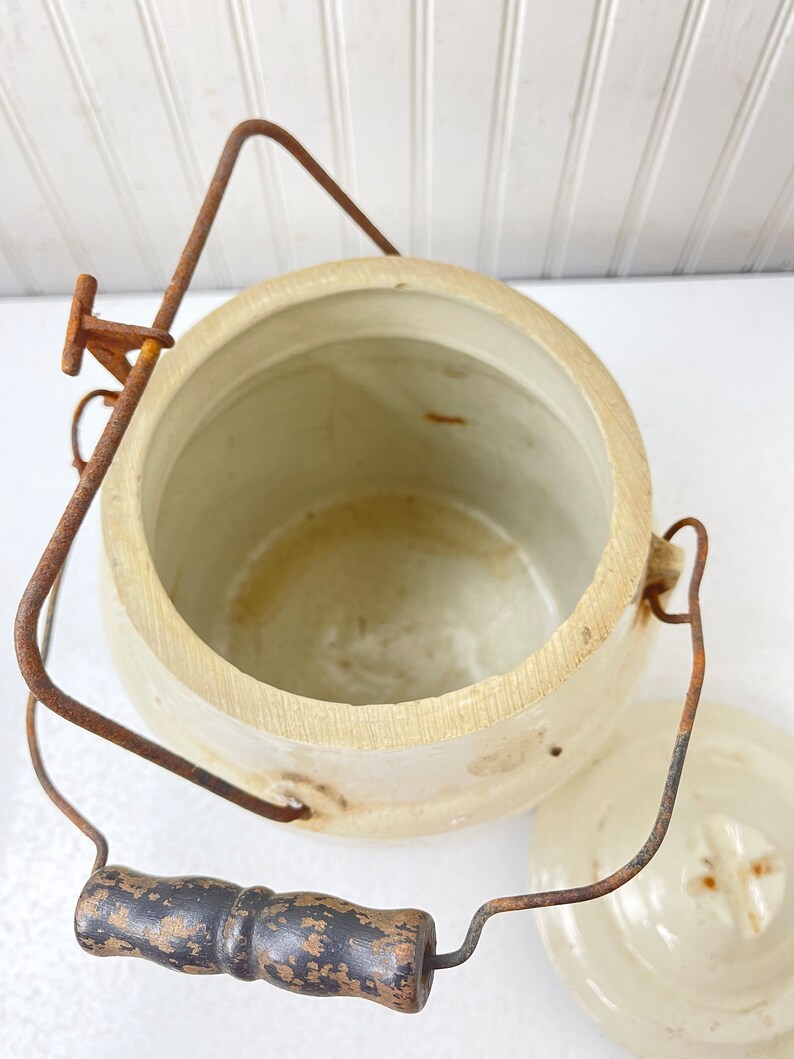 Vintage Crock, Locking Crock, Vintage Pottery, White Salt Glaze Crock ...