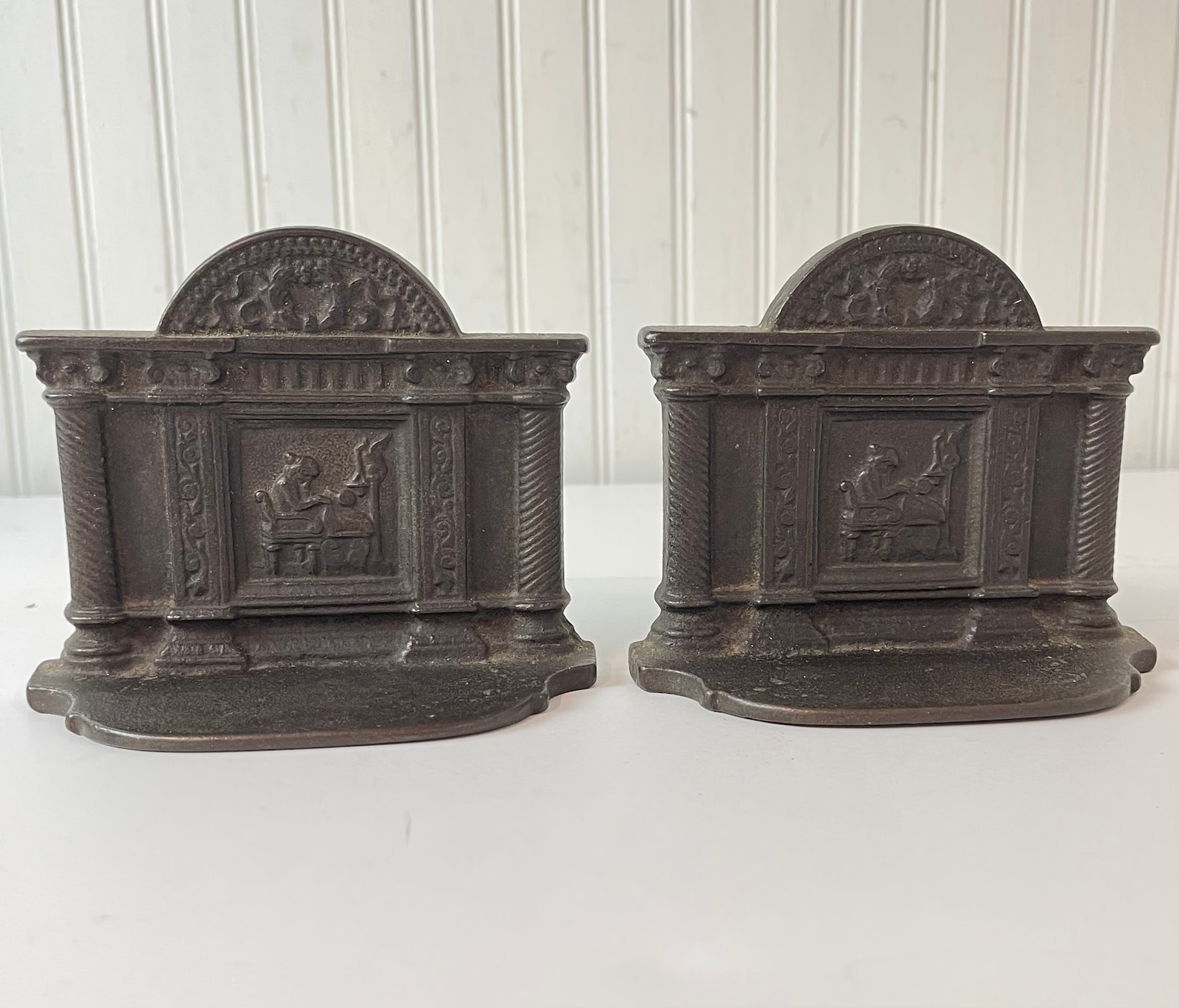 Cast Iron Bookends Woman Sewing Scene Vintage Bookends - Etsy
