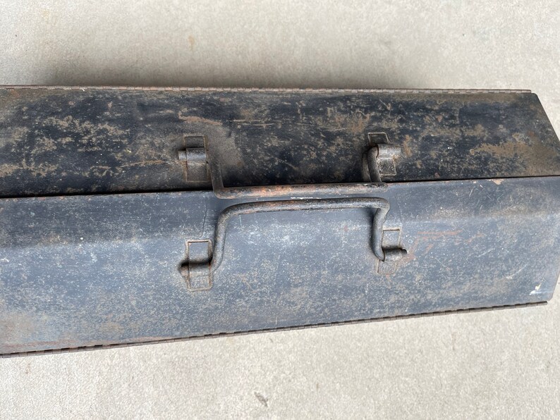 Vintage Metal Box Tool Box Black Metal Box Container Rusty | Etsy