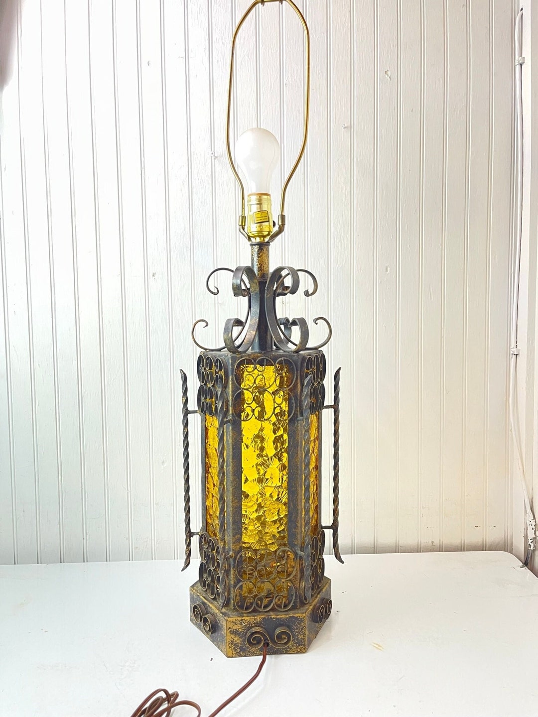 Vintage Wrought Iron Lamp, Vintage Metal Light, Bohemian Light, 1960 ...