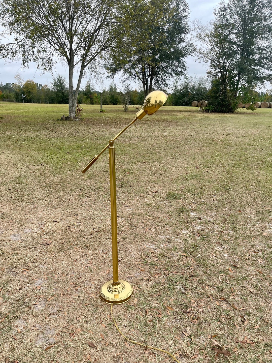 Brass Floor Lamp, Clam Shell Floor Lamp, Adjustable Pole Lamp, Bronze ...